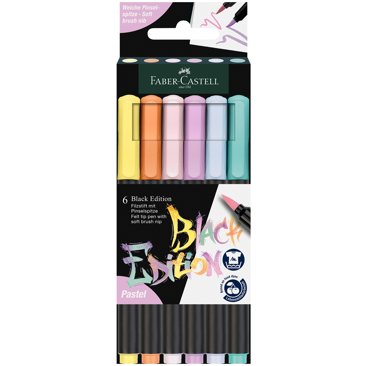 Faber-Castell "Black Edition" Filzstift mit Pinselspitze - 6er Pastel ...