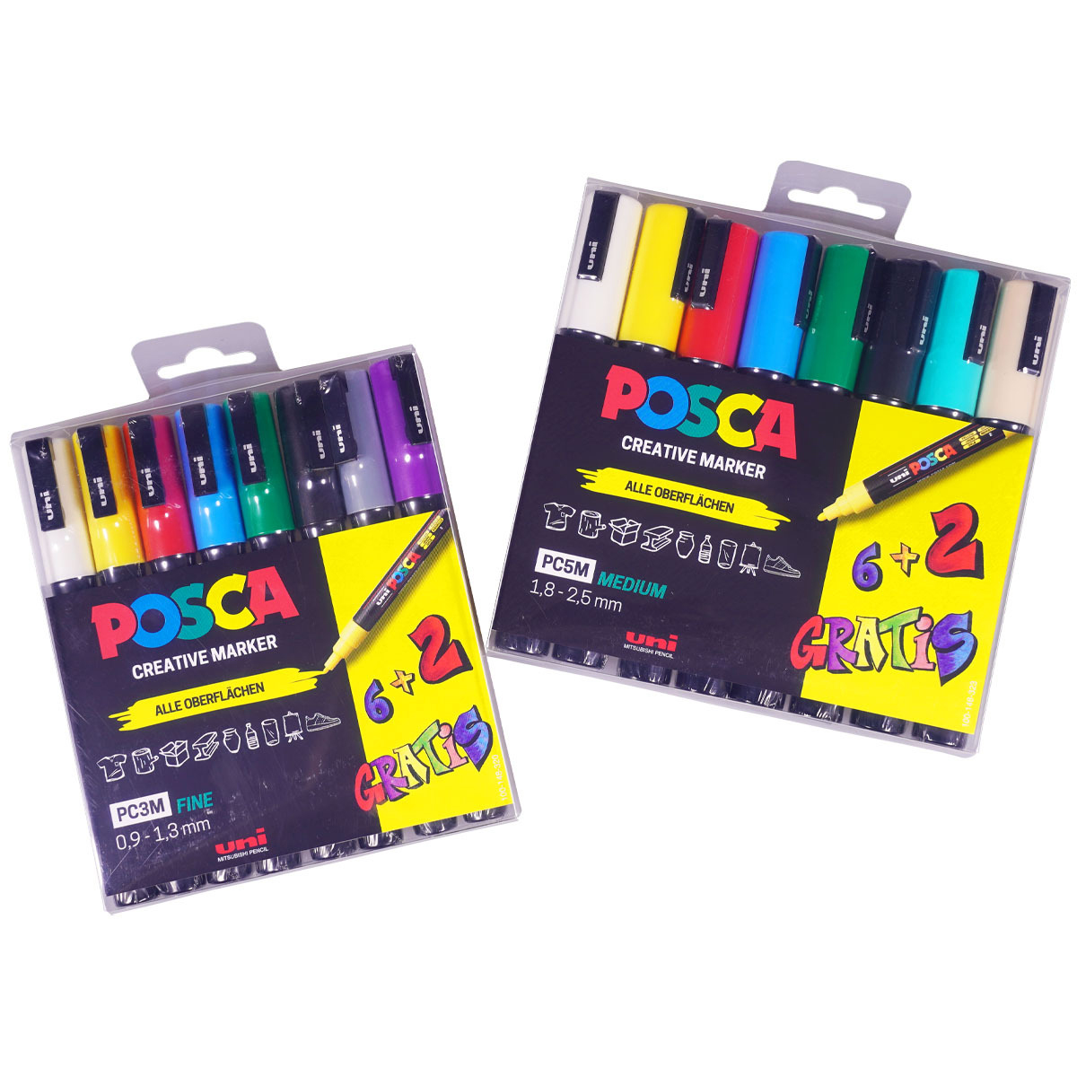 Uni Posca "PC-3M/5M" Double Marker 6er Set +2 Gratis (0,9-2,5mm ...